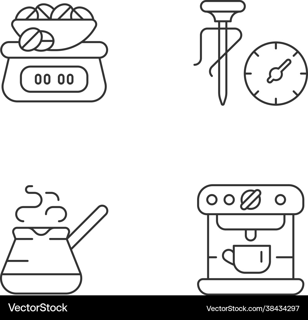 Appliance for coffee preparation linear icons set Vector Image