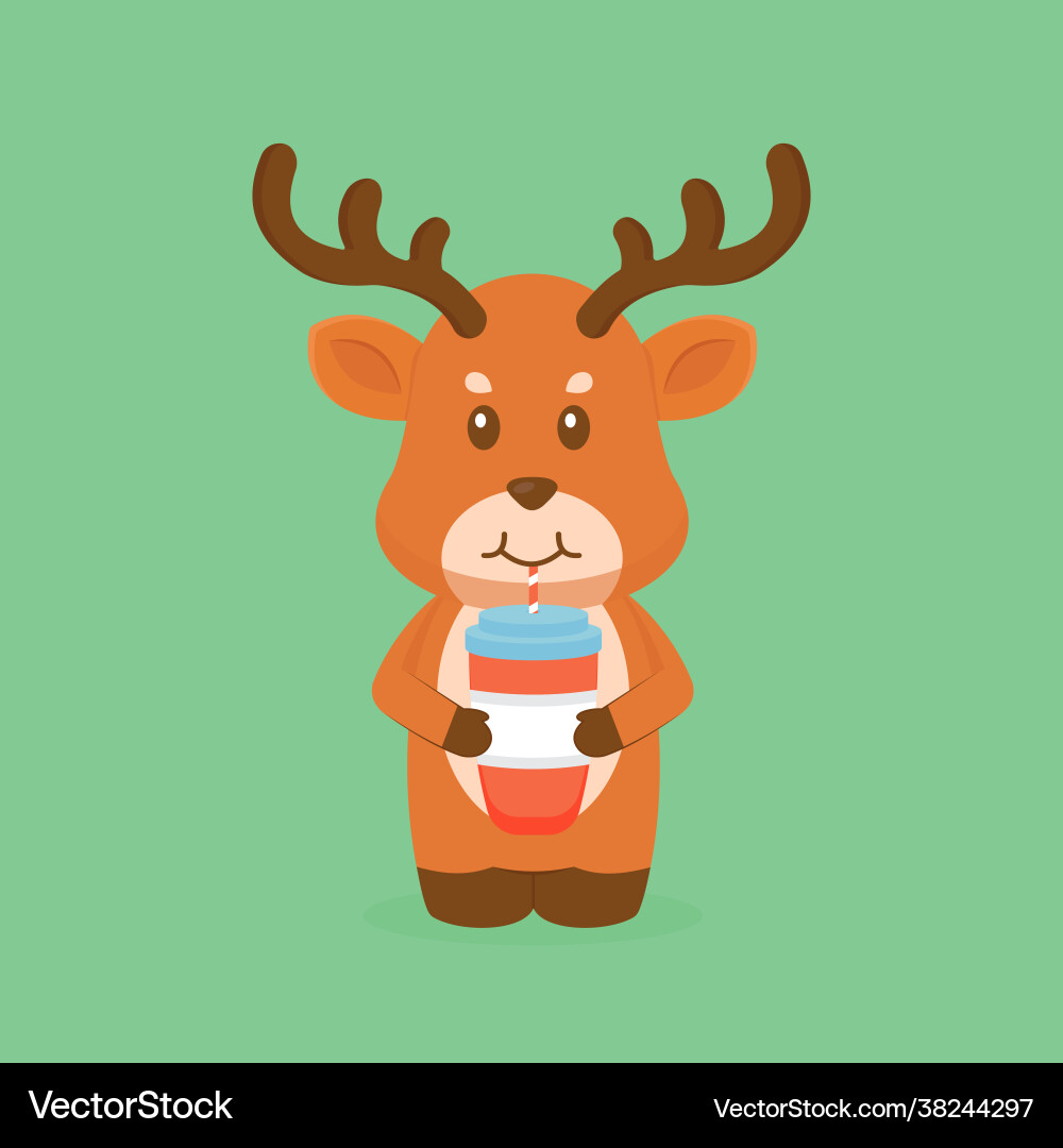 Cute deer drink coffee cartoon Royalty Free Vector Image