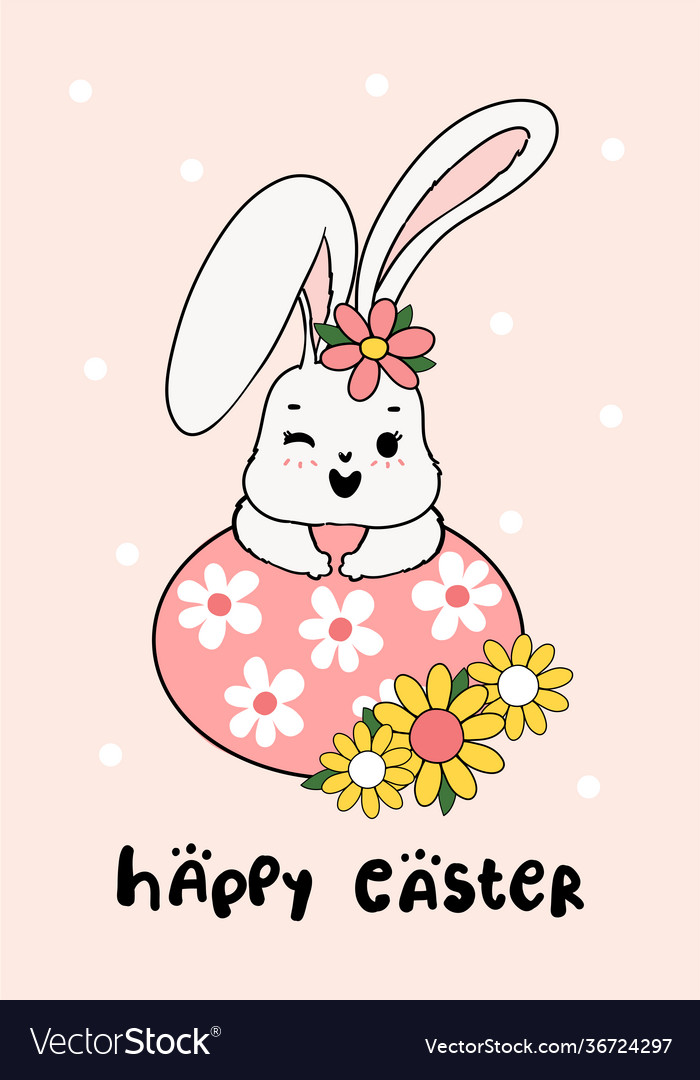 Cute spring bunny on flower easter egg happy Vector Image