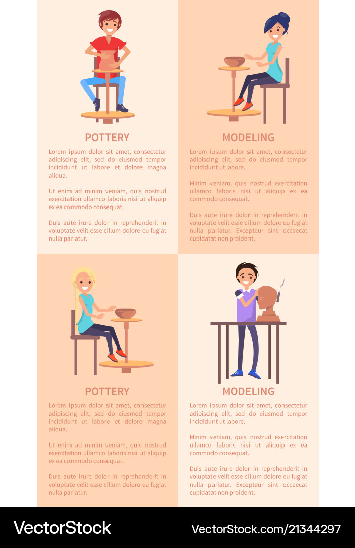 Pottery and modeling posters with people and text Vector Image