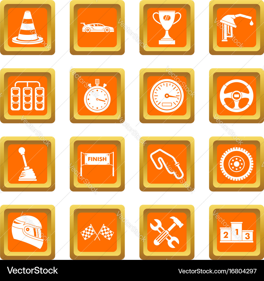 Racing speed icons set orange Royalty Free Vector Image