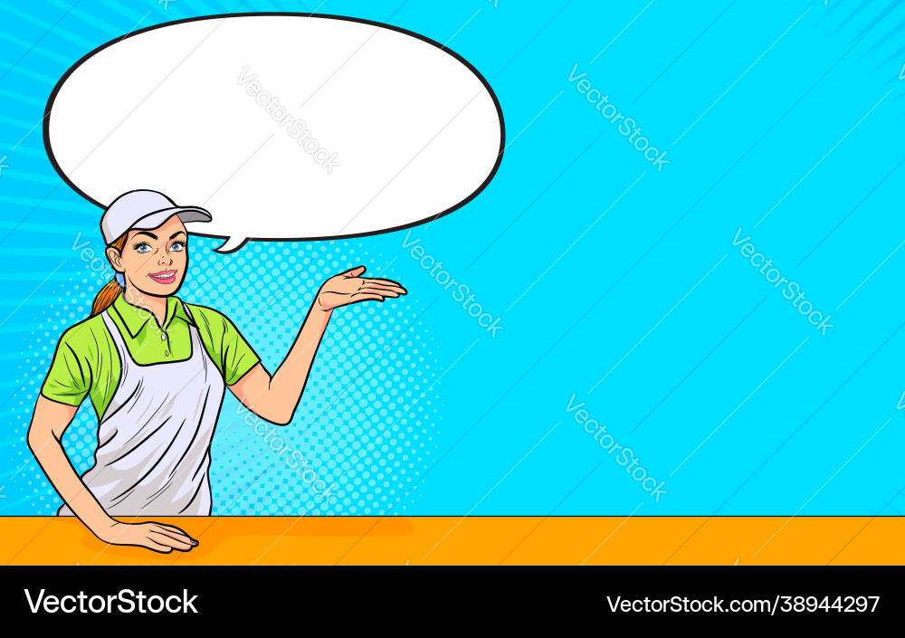 Sales person store present with speech bubble Vector Image