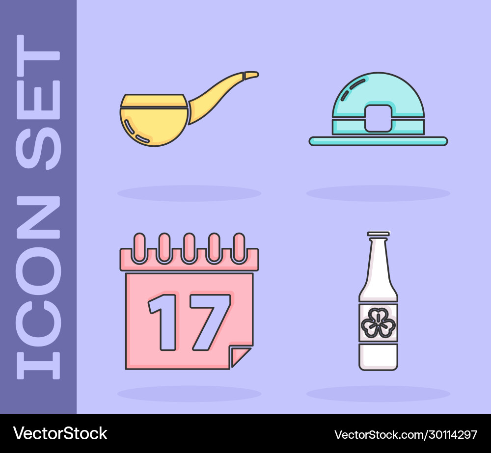 Set beer bottle with four leaf clover smoking Vector Image