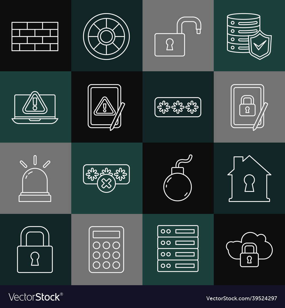 Set line cloud computing lock house under Vector Image