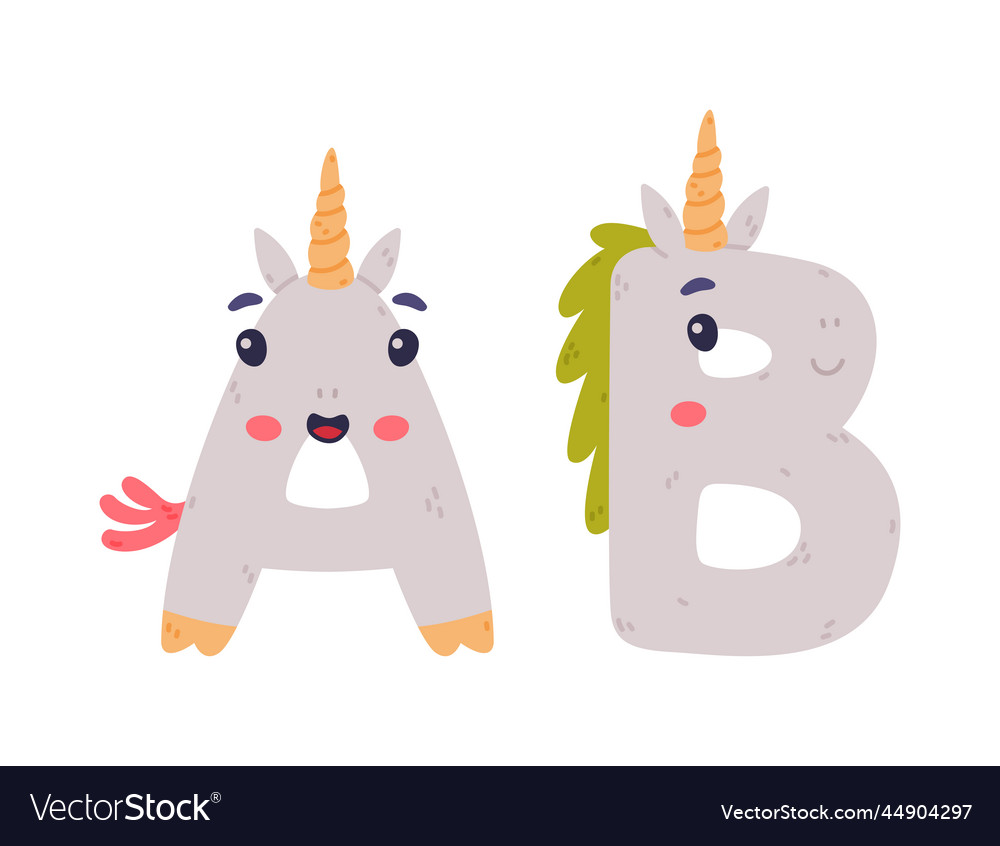 Unicorn Cute Alphabet Letter A And B With Smiling Vector Image