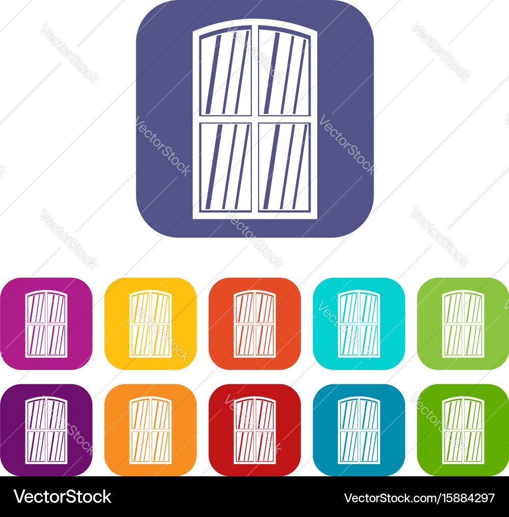 Wooden window icons set flat Royalty Free Vector Image