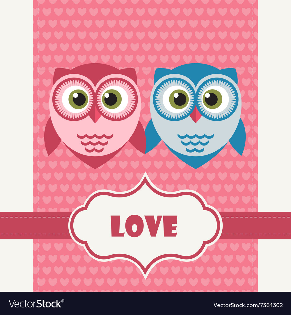 Happy Valentines Day Greeting Card with Owls Vector Image
