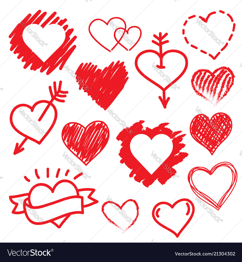 Hearts set hand drawn Royalty Free Vector Image