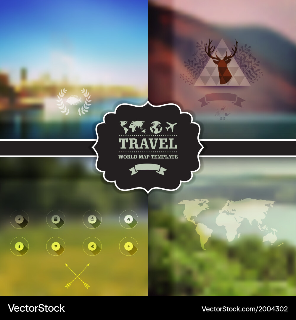 Set four landscape with badge green landscape Vector Image