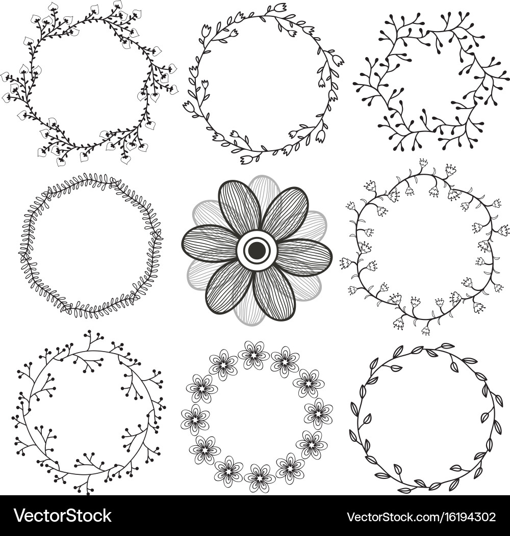 Set of circle isolated frames cute natural round Vector Image