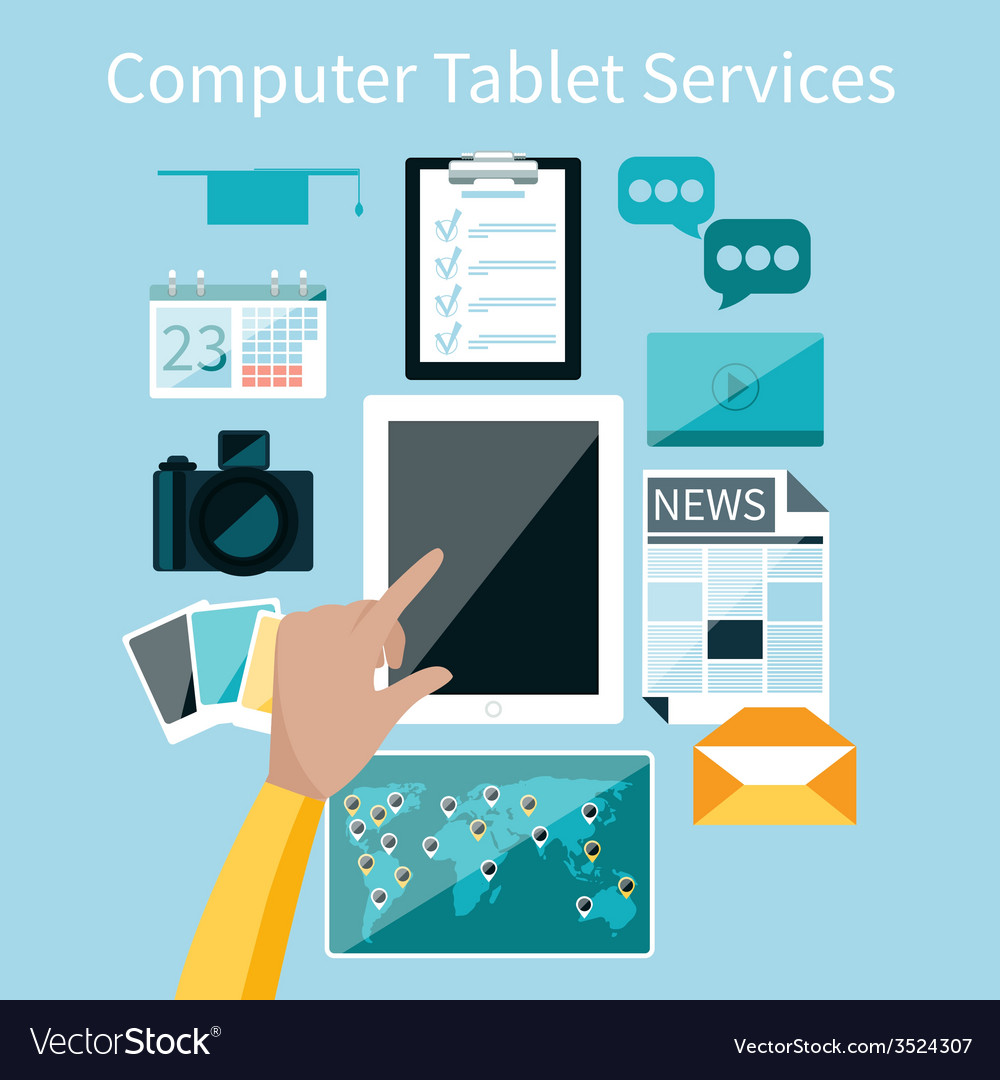 Computer tablet services Royalty Free Vector Image