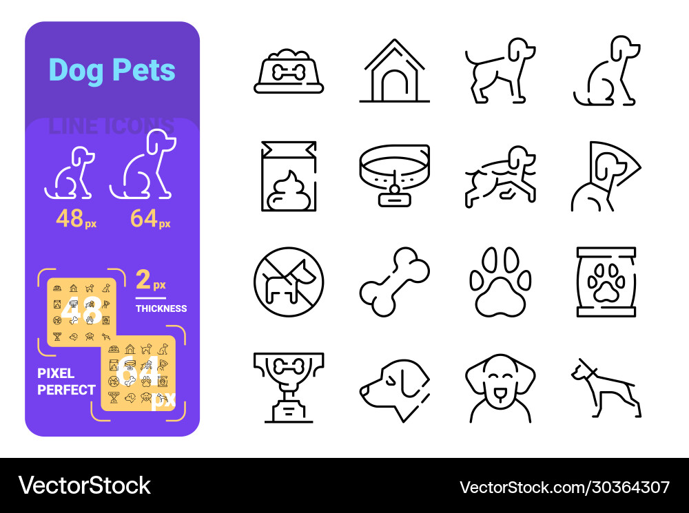 Dog pets line icons set Royalty Free Vector Image