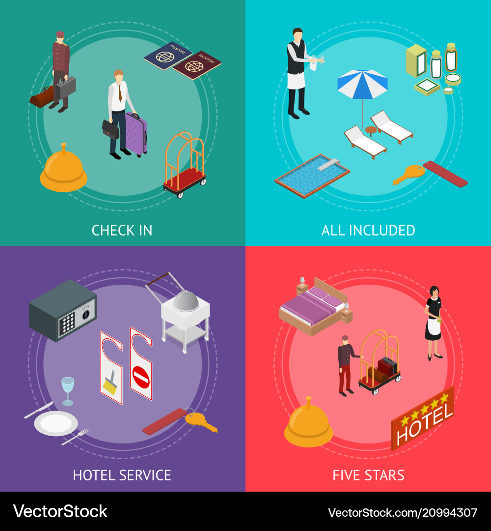 Hotel service banner card set isometric view Vector Image