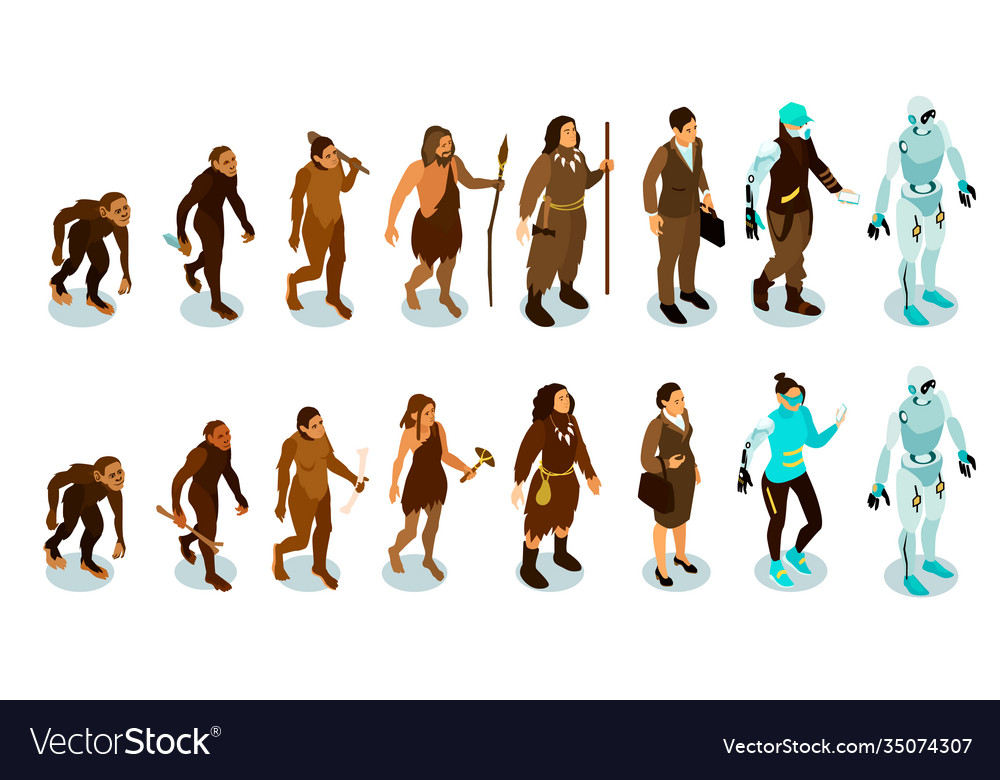 Human evolution isometric icons Royalty Free Vector Image
