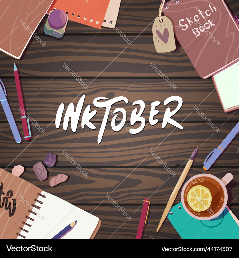 Inktober challenge template in cartoon style Vector Image