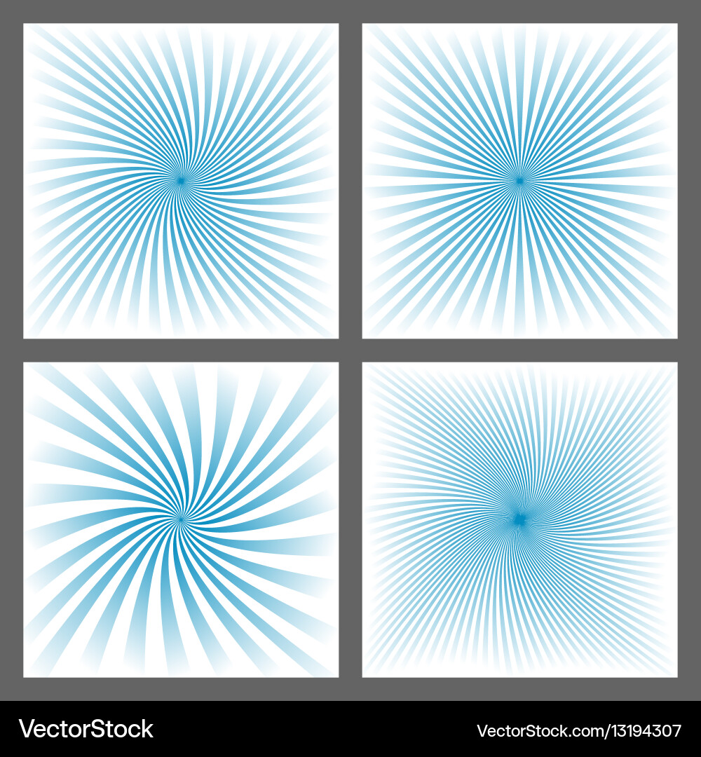 Light blue spiral ray and starburst background set