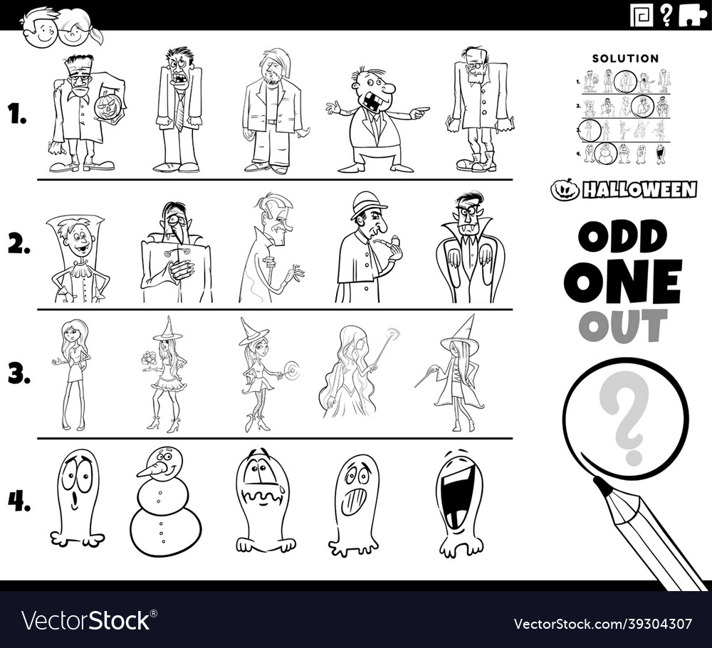 Odd one out halloween character picture coloring Vector Image