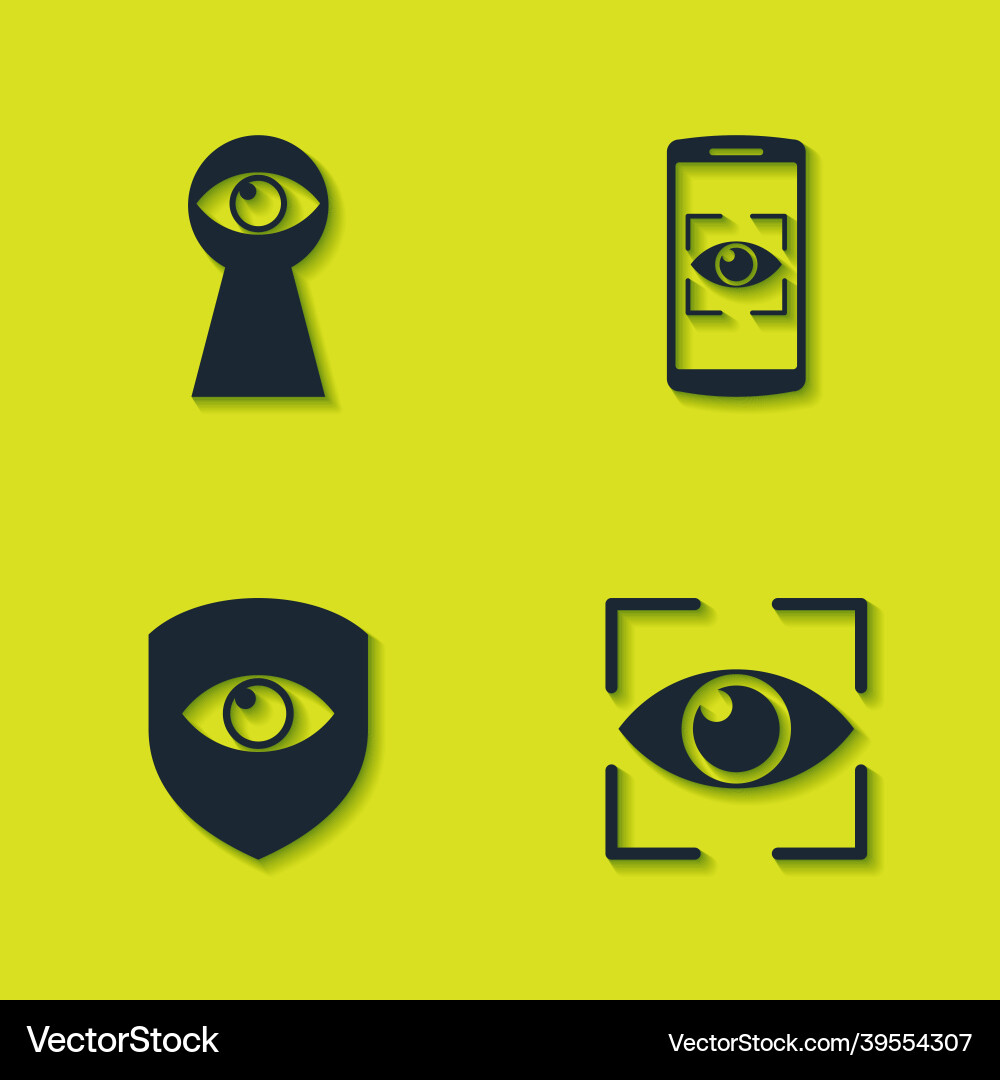 Set keyhole with eye eye scan shield Royalty Free Vector