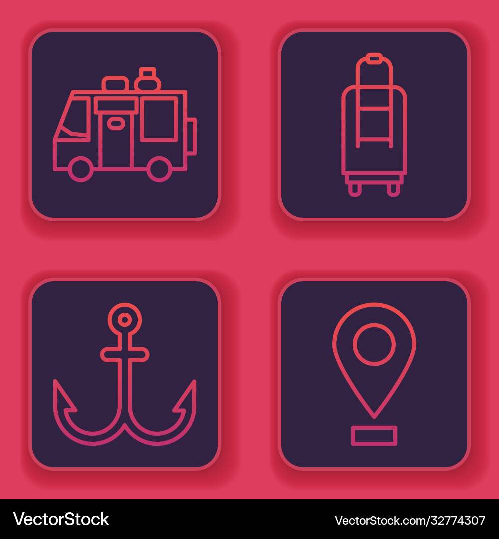 Set line rv camping trailer anchor suitcase Vector Image