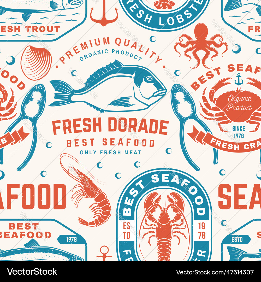 Set of seafood seamless pattern fresh tuna Vector Image