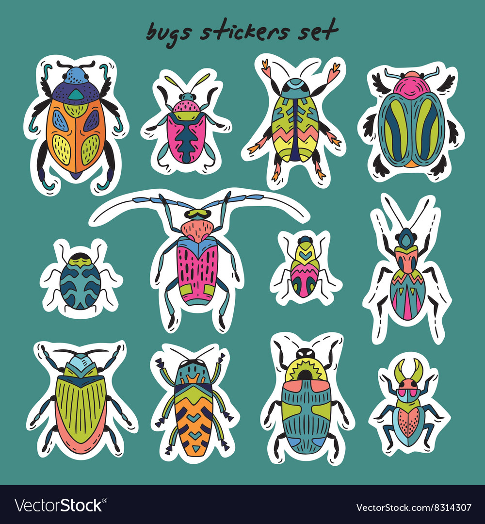 Sticker set bugs Royalty Free Vector Image - VectorStock