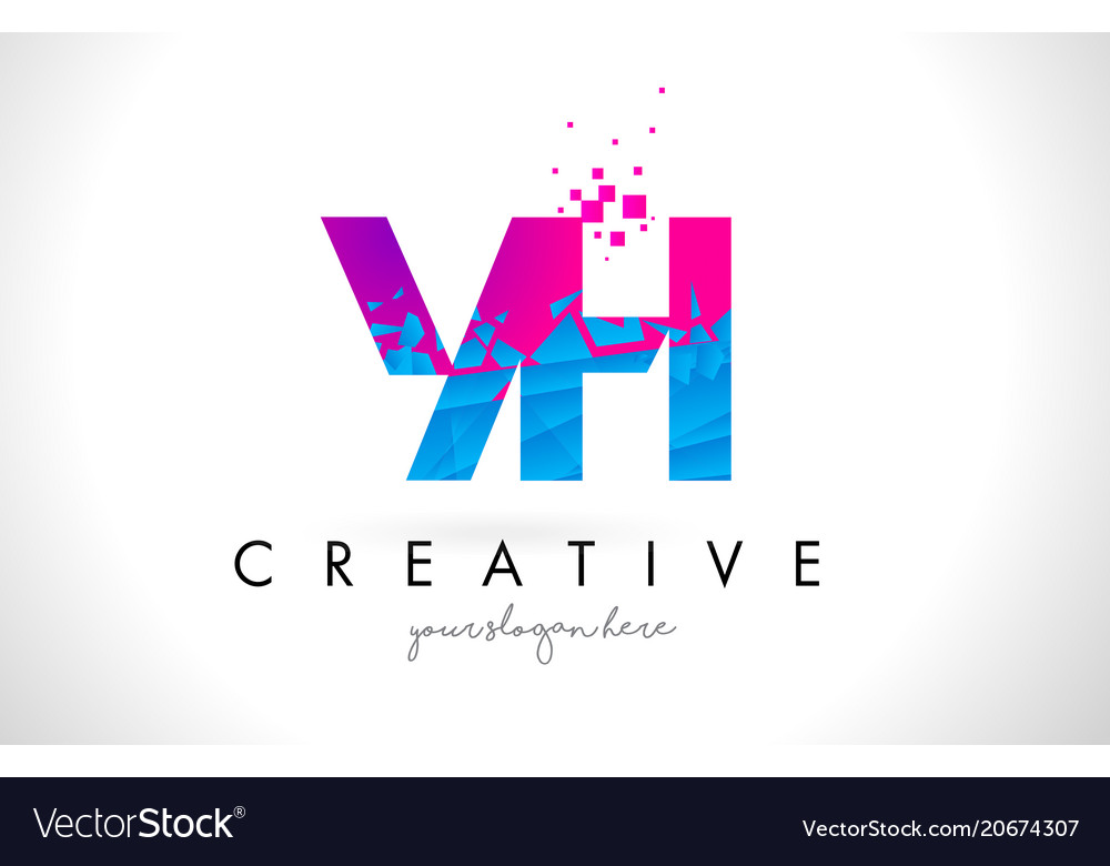 Yh Y H Letter Logo With Shattered Broken Blue Vector Image