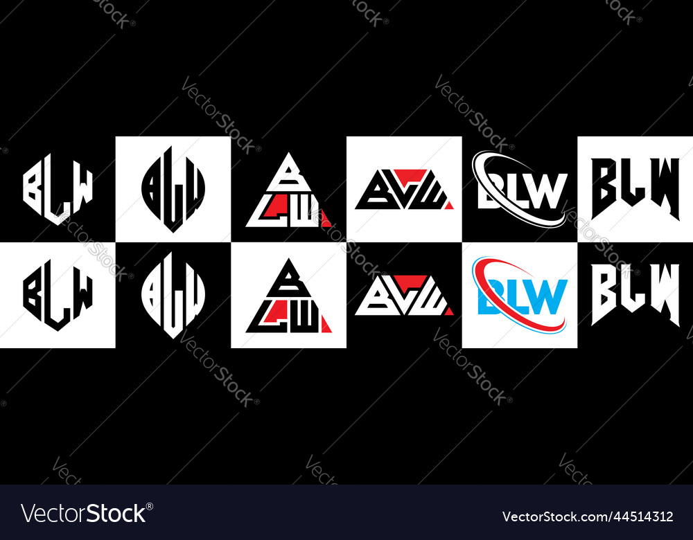 Blw letter logo design in six style polygon Vector Image