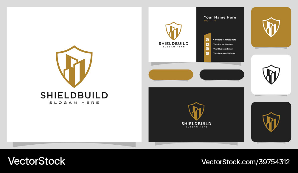 Building and shield line style logo business Vector Image