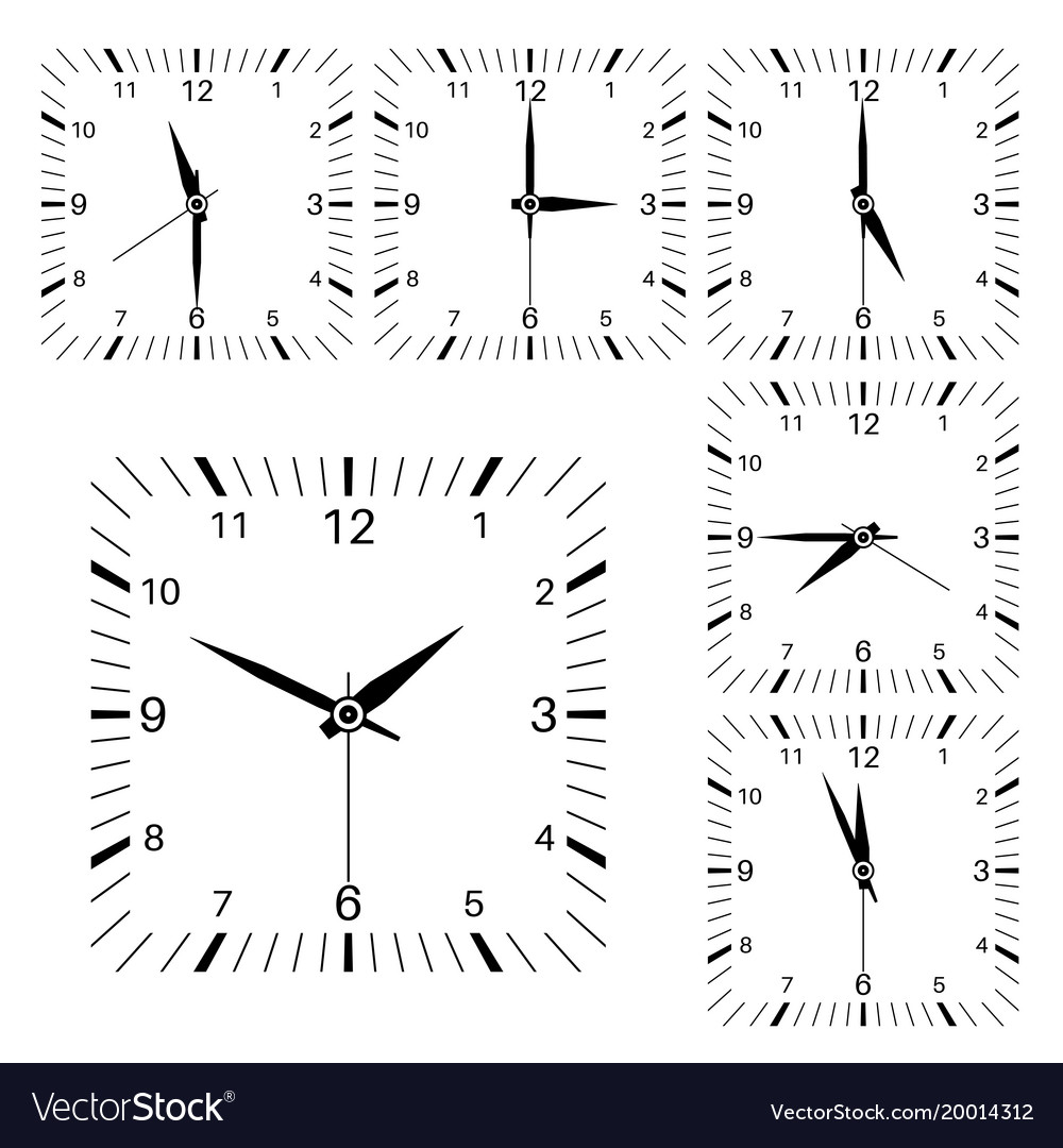 Clock square shaped clock set Royalty Free Vector Image