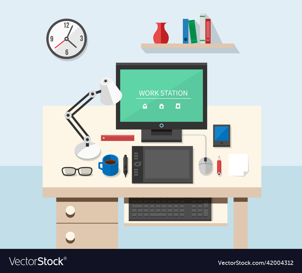 Flat style office workspace Royalty Free Vector Image