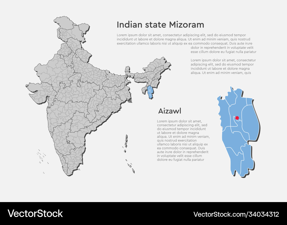 India country map and state mizoram Royalty Free Vector