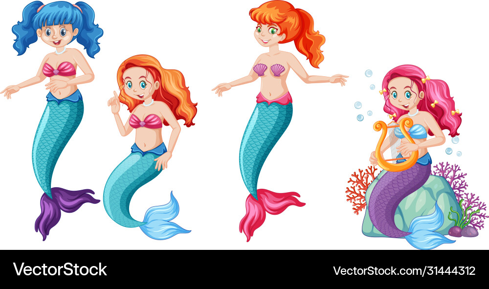 Set cute mermaids cartoon character Royalty Free Vector
