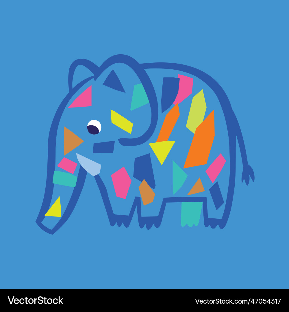 Big blue elephant with colourful geometric shapes Vector Image