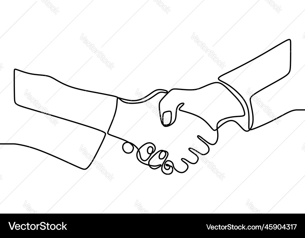 Continuous one line of a handshake handshaking Vector Image