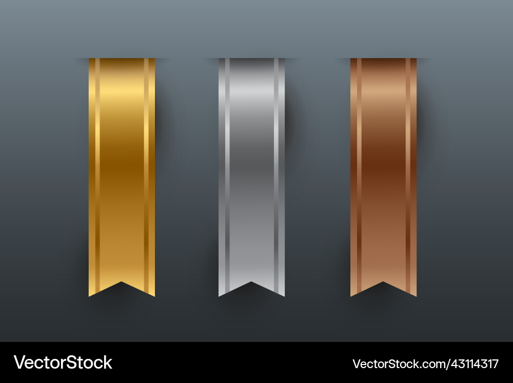 Gold silver bronze vertical ribbons isolated Vector Image