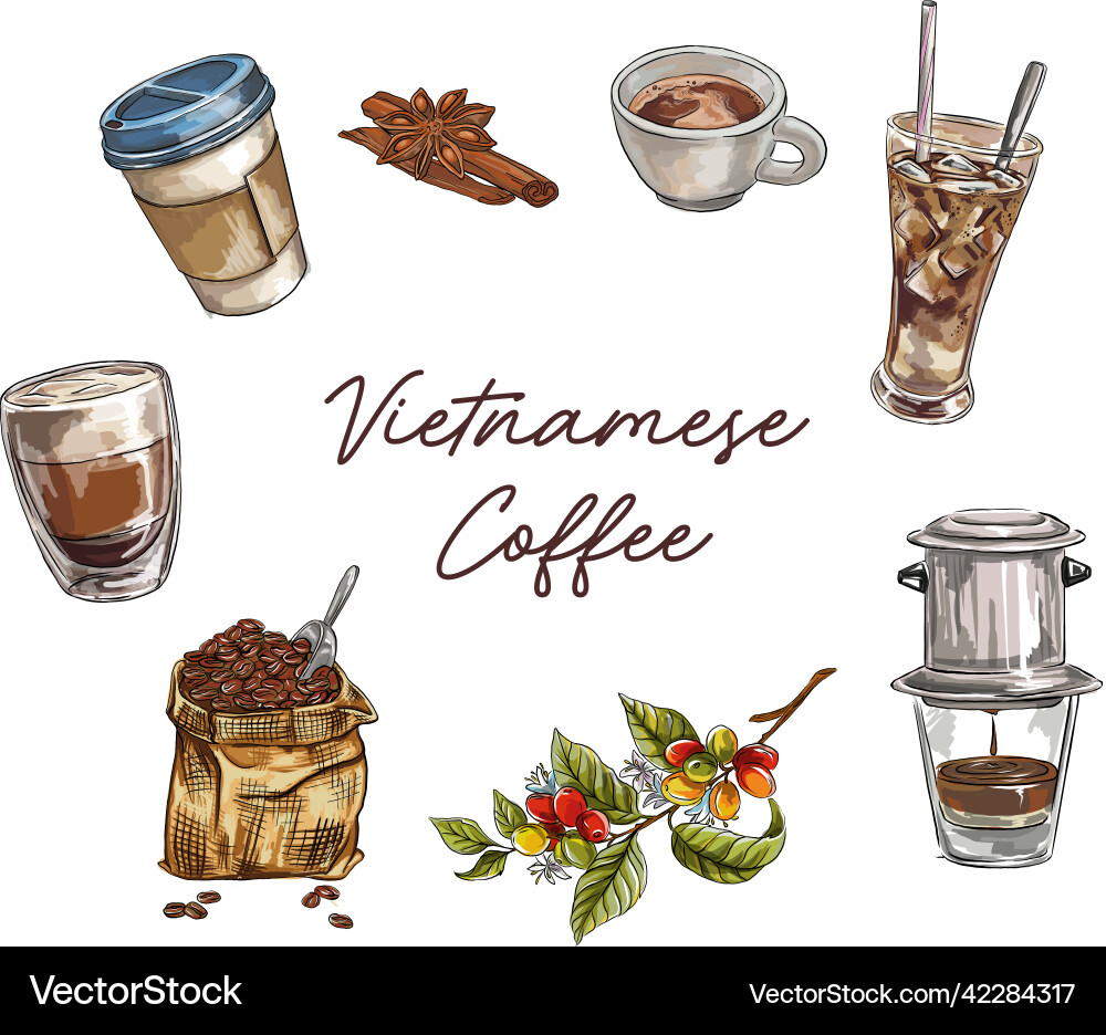 Hand drawn iced coffee with milk espresso Vector Image