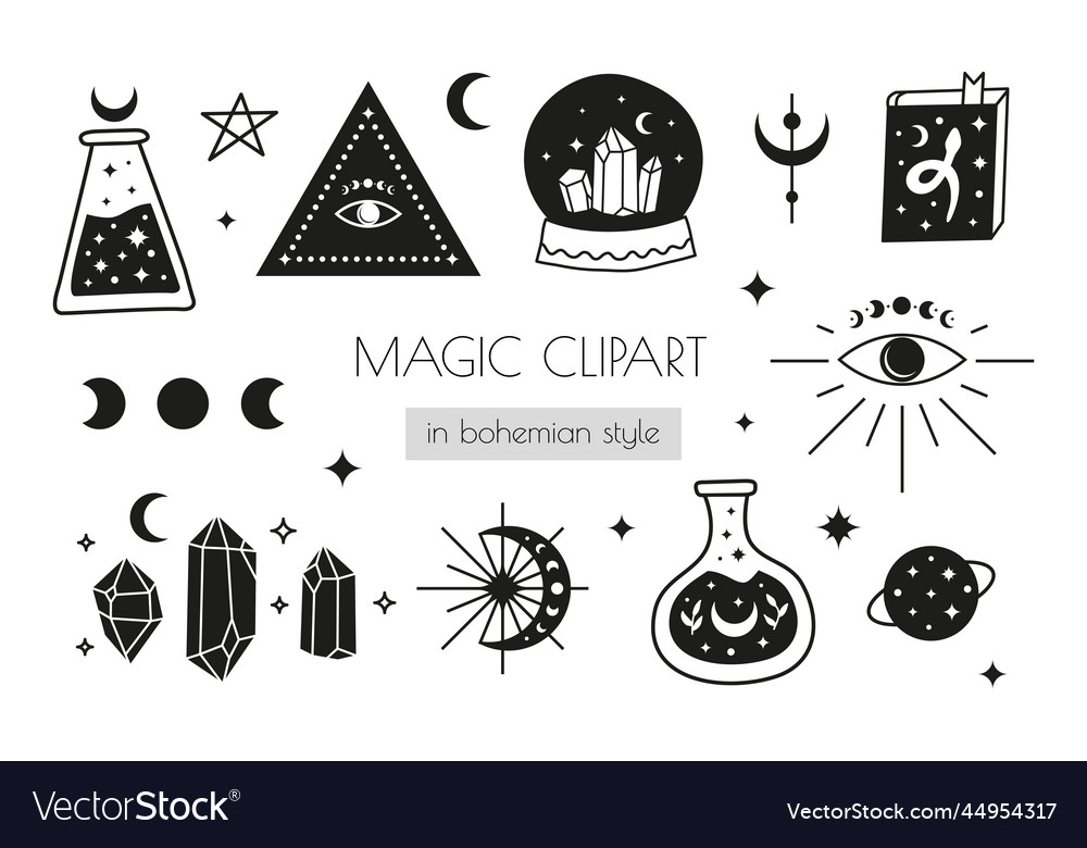 Set of hand drawn boho magic icons Royalty Free Vector Image Set of hand drawn boho magic icons Royalty Free Vector Image