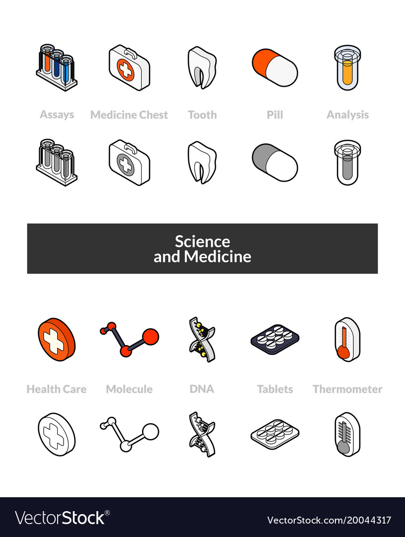 Set of isometric icons in outline style colored Vector Image