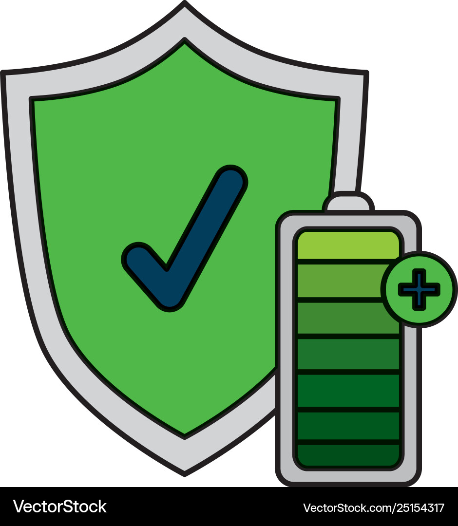 Shield with check symbol and battery energy level Vector Image