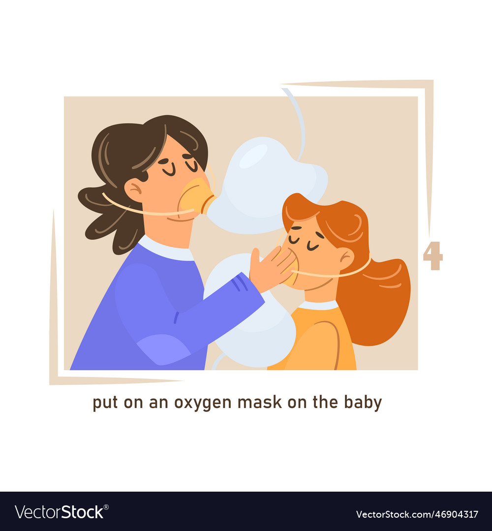 Step two of putting on oxygen mask cartoon Vector Image