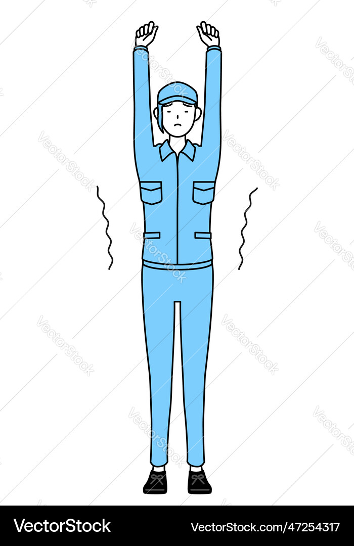 Woman in hat and work clothes stretching Vector Image