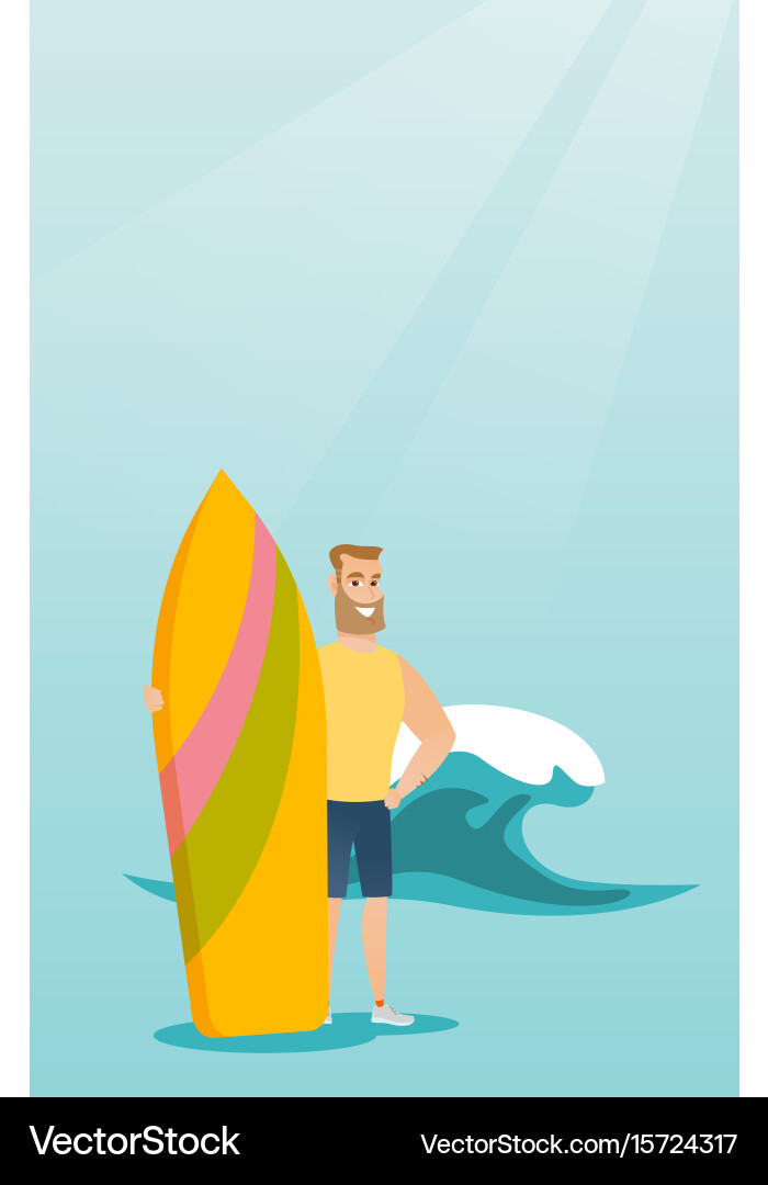 Young caucasian surfer holding a surfboard Vector Image
