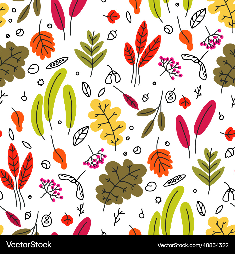 Autumn trees and bushes leaves seamless pattern Vector Image