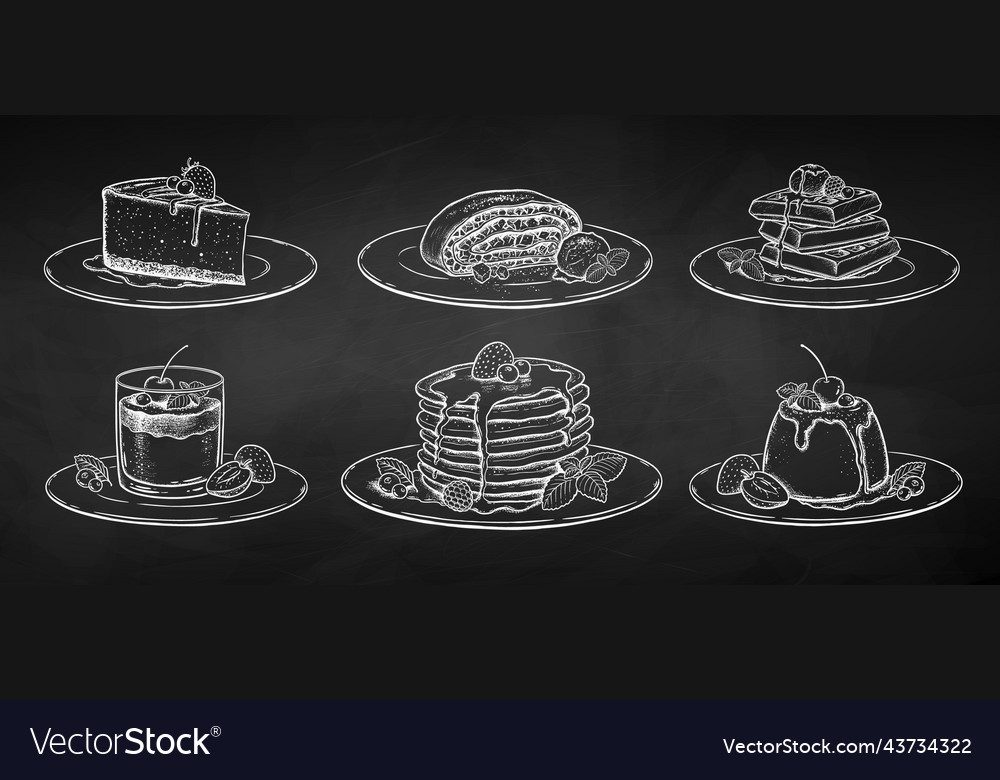Chalk drawn set of desserts Royalty Free Vector Image
