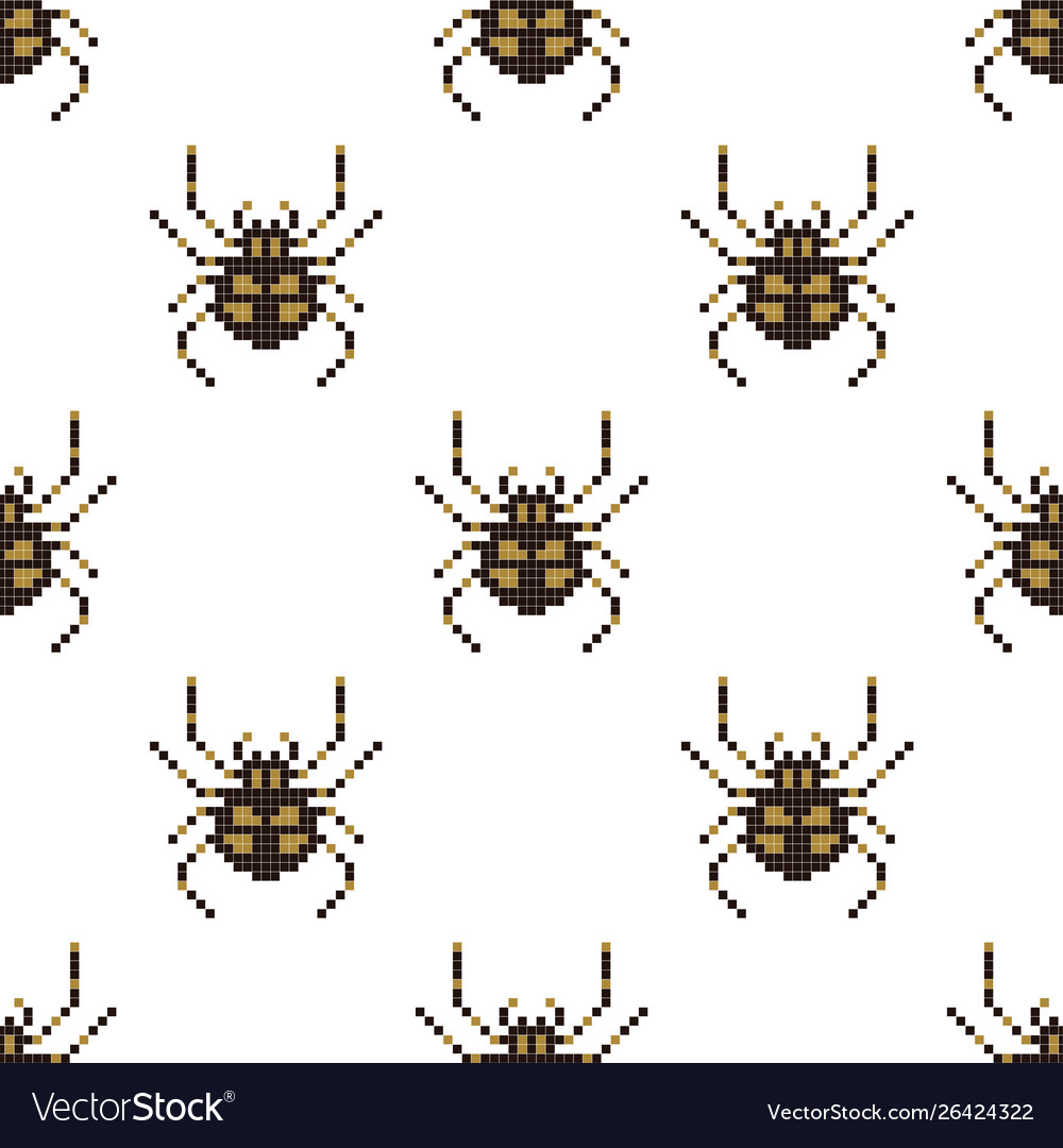 Pixel seamless pattern with 8 bit spider Vector Image
