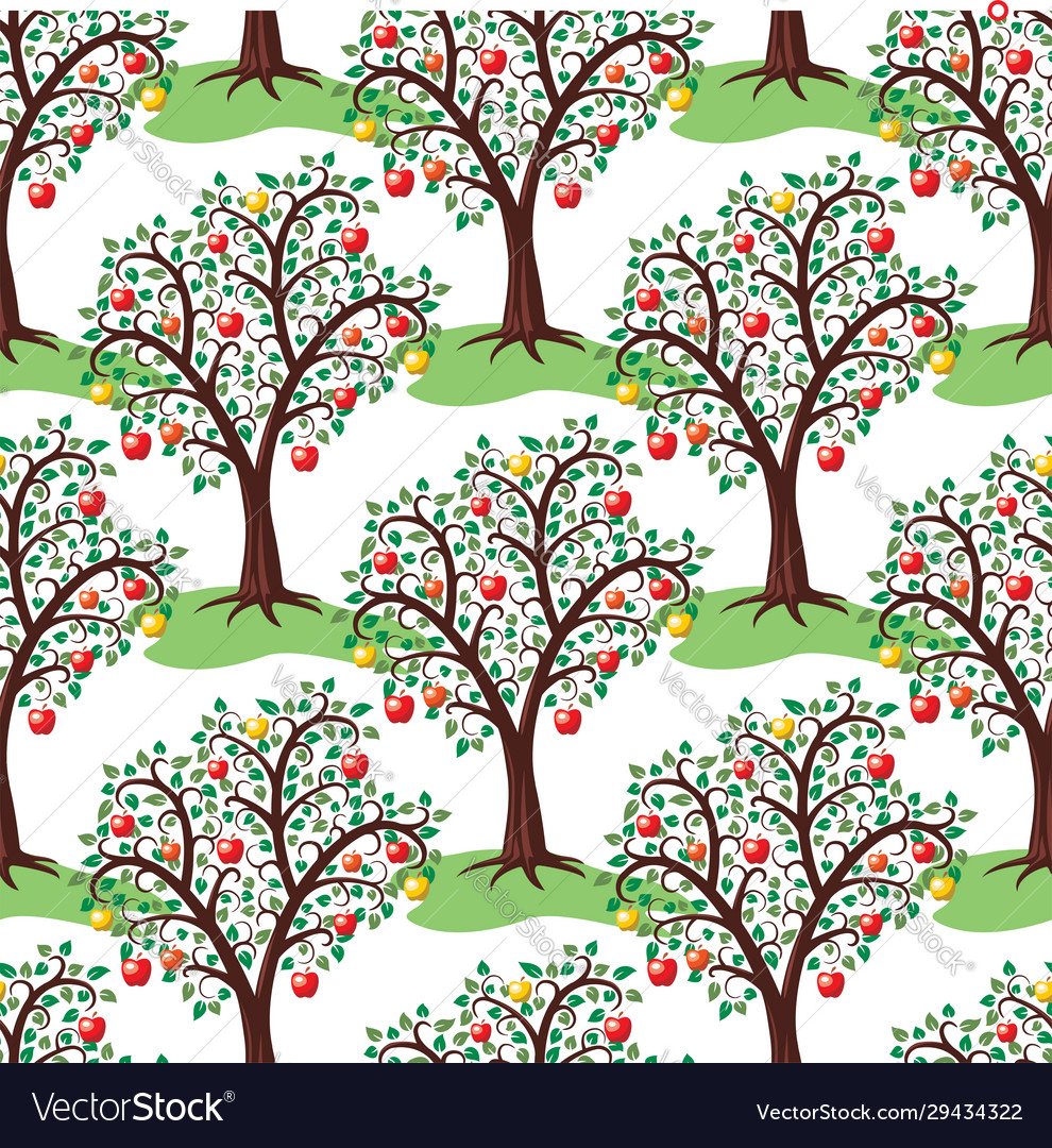 Seamless repeating pattern with apple trees with Vector Image