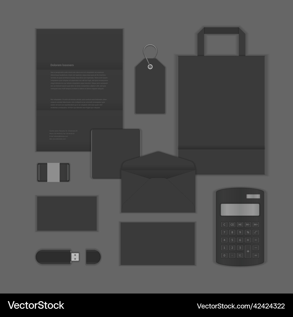 Set black business accessories template print Vector Image