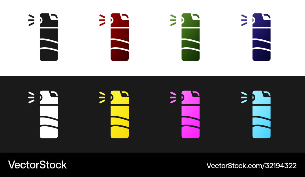 Set pepper spray icon isolated on black and white Vector Image