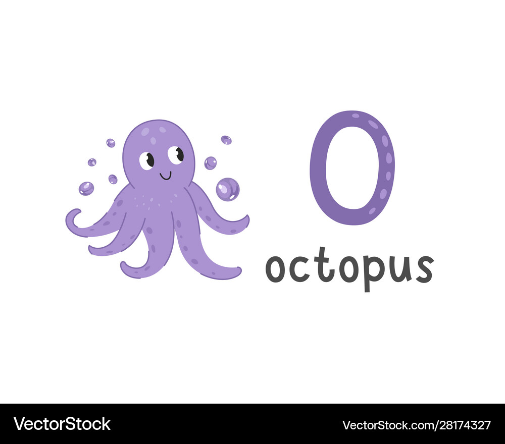 Alphabet letter o and octopus Royalty Free Vector Image
