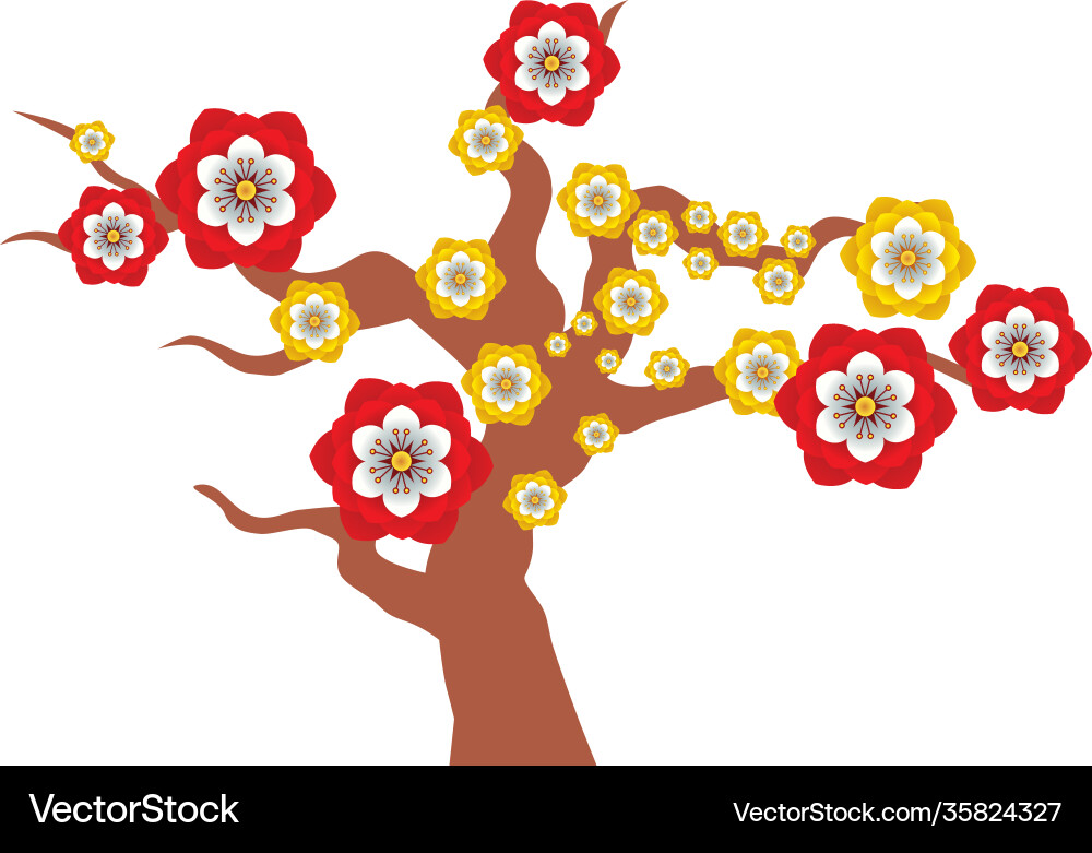 Chinese tree with flowers decorative icon Vector Image